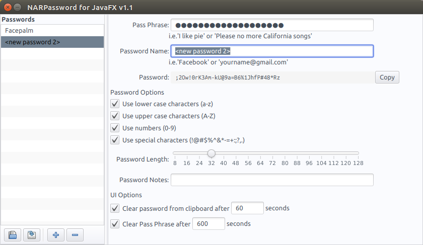 NARPassword - Tutorial for JavaFX version