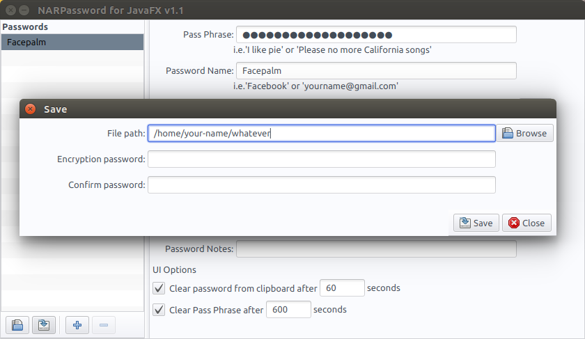 NARPassword - Tutorial for JavaFX version