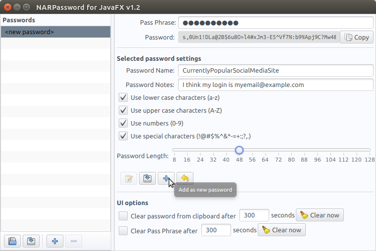 NARPassword - Tutorial for JavaFX version