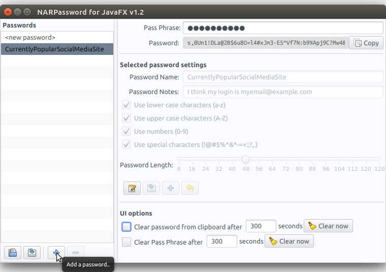 NARPassword - Tutorial for JavaFX version